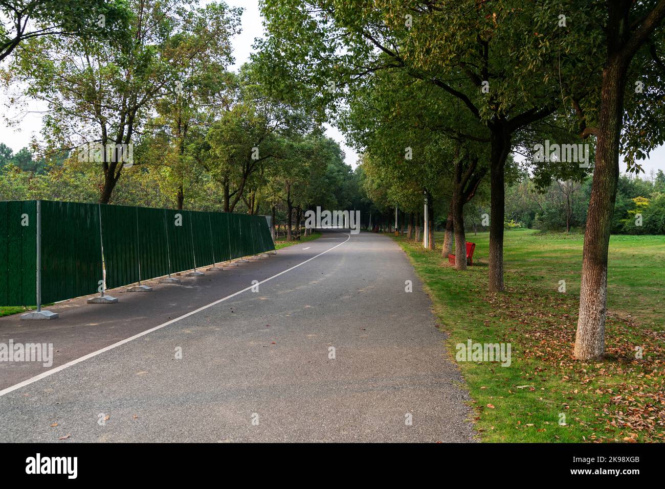 New pathway and beautiful trees track for running or walking and cycling relax in the park Stock ...
