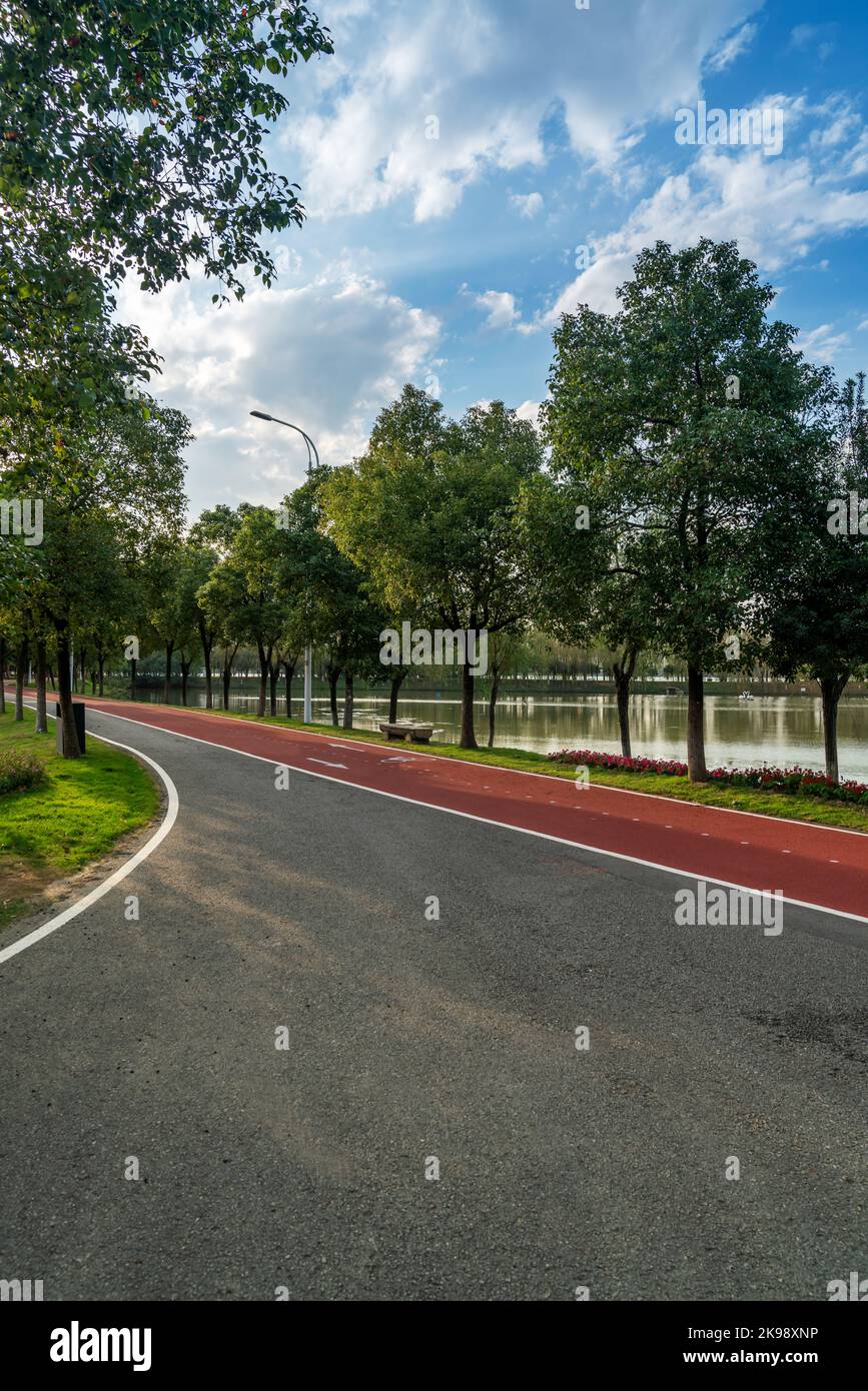 New pathway and beautiful trees track for running or walking and ...