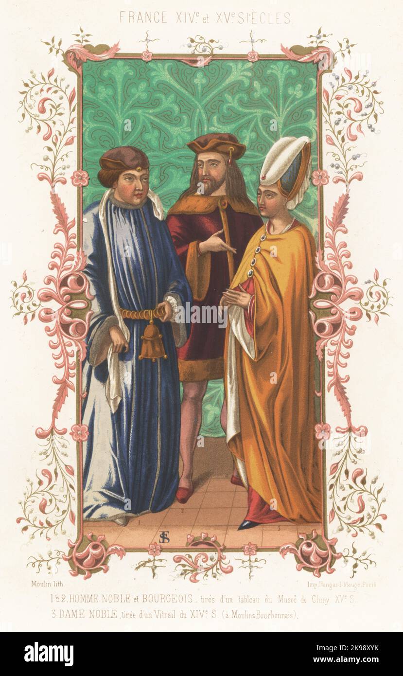 French costumes of the 14th and 15th century. Nobleman and bourgeois 1 ...