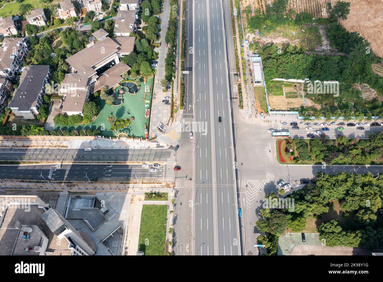 Aerial view of downtown intersection Stock Photo - Alamy