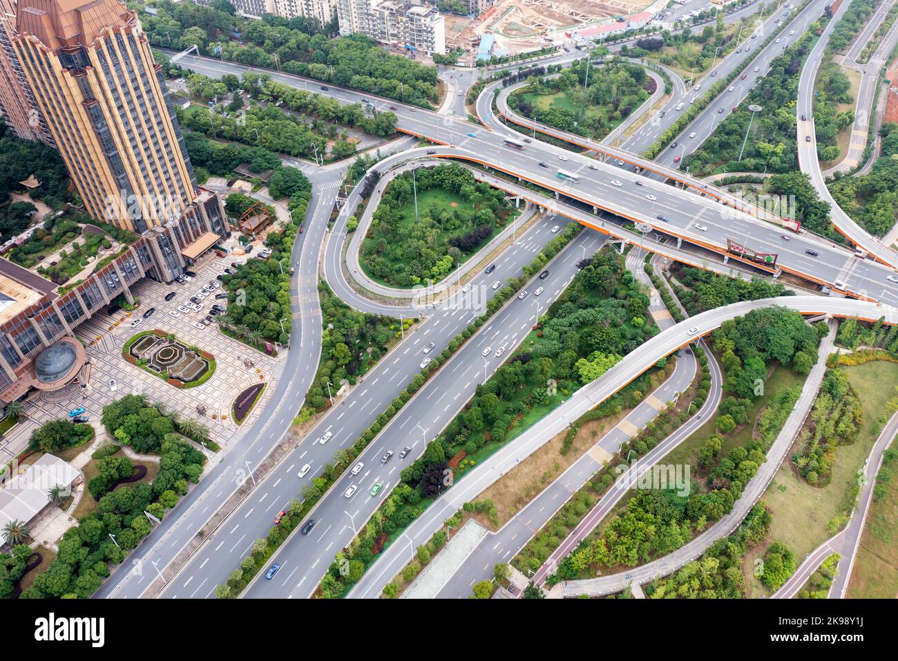 Transport junction traffic road with vehicle movement aerial view by ...