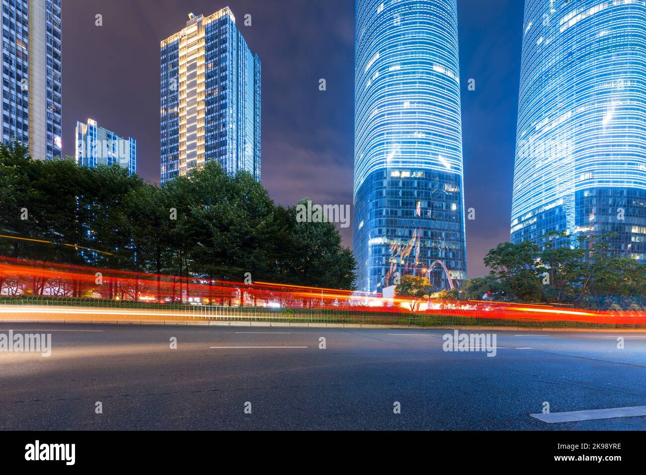 moving car with blur light through city at night Stock Photo - Alamy