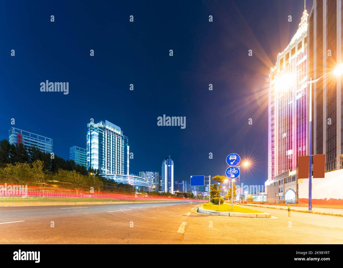 moving car with blur light through city at night Stock Photo - Alamy