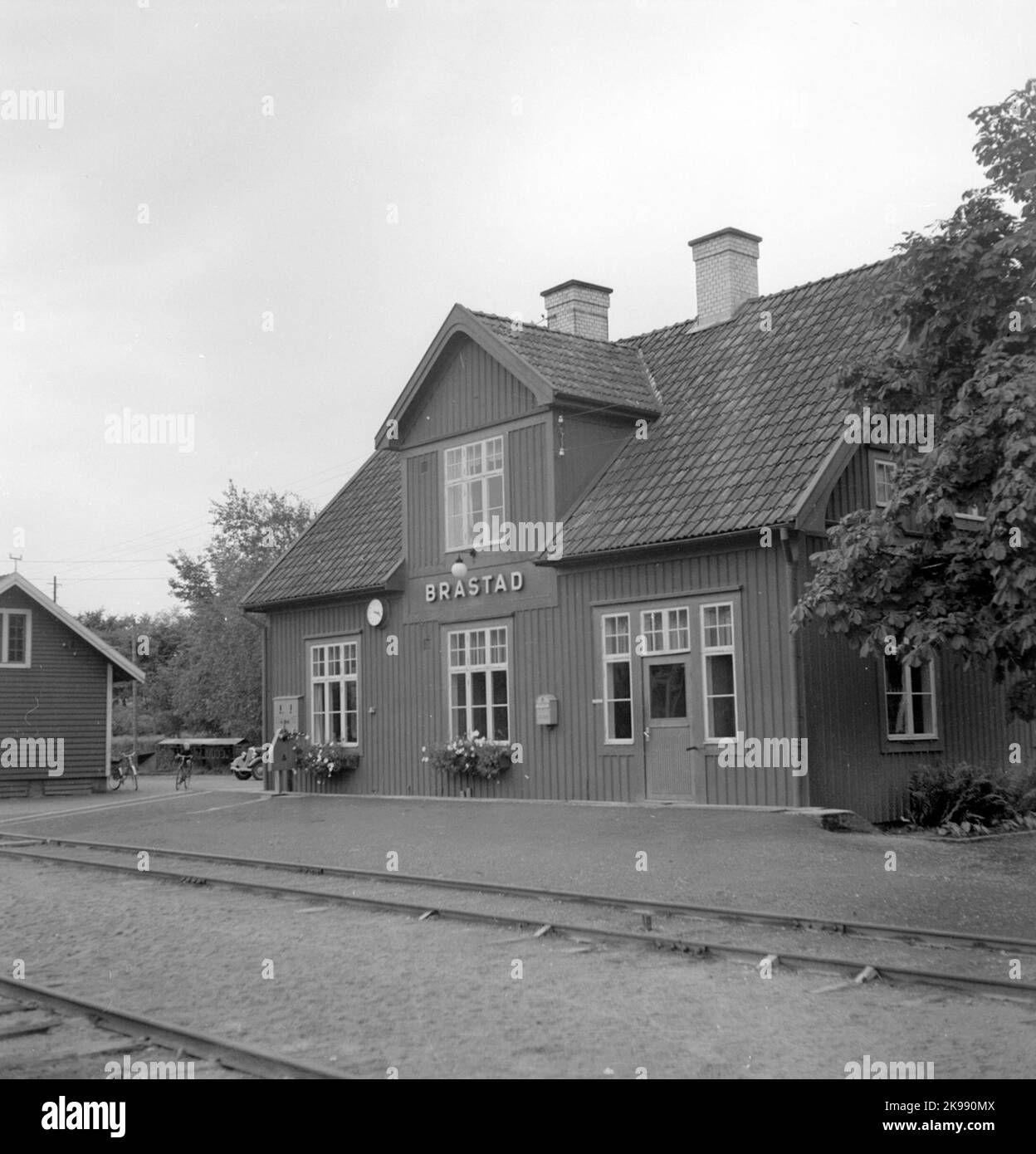 The railway station in Brastad. A rack is visible at the left corner of ...