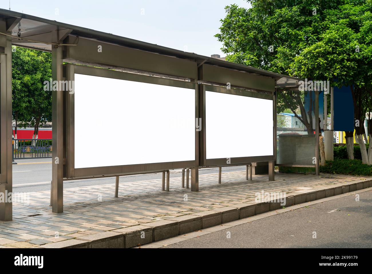 Bus stop billboard on stage Stock Photo - Alamy
