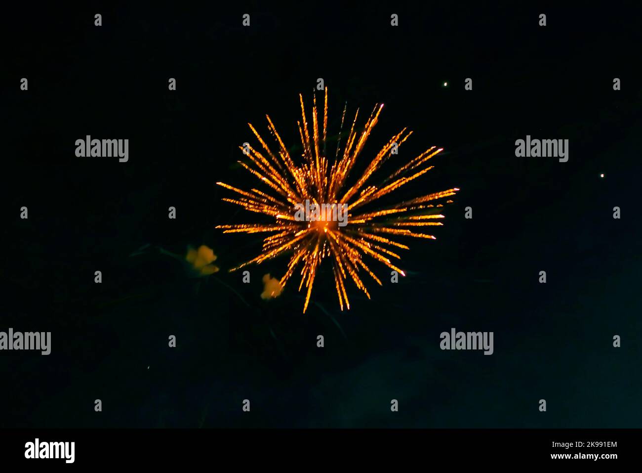 An explosion of bright single fireworks, against the background of the ...