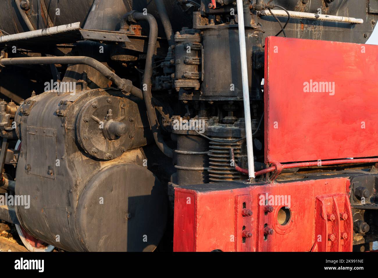 Old steam engine train and parts close-up Stock Photo - Alamy