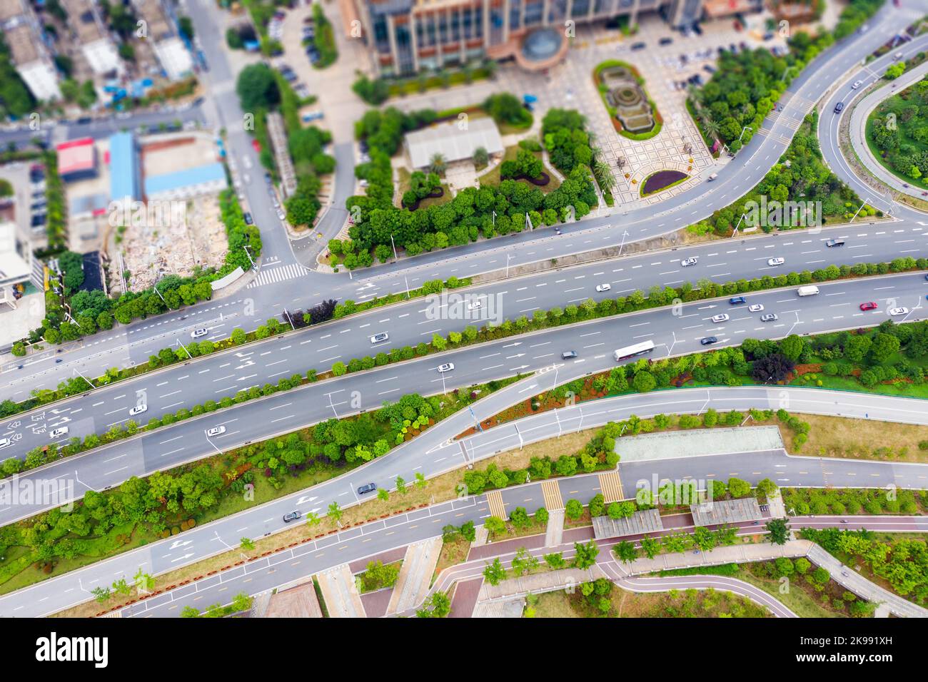 Aerial photography bird-eye view of City viaduct bridge road ...
