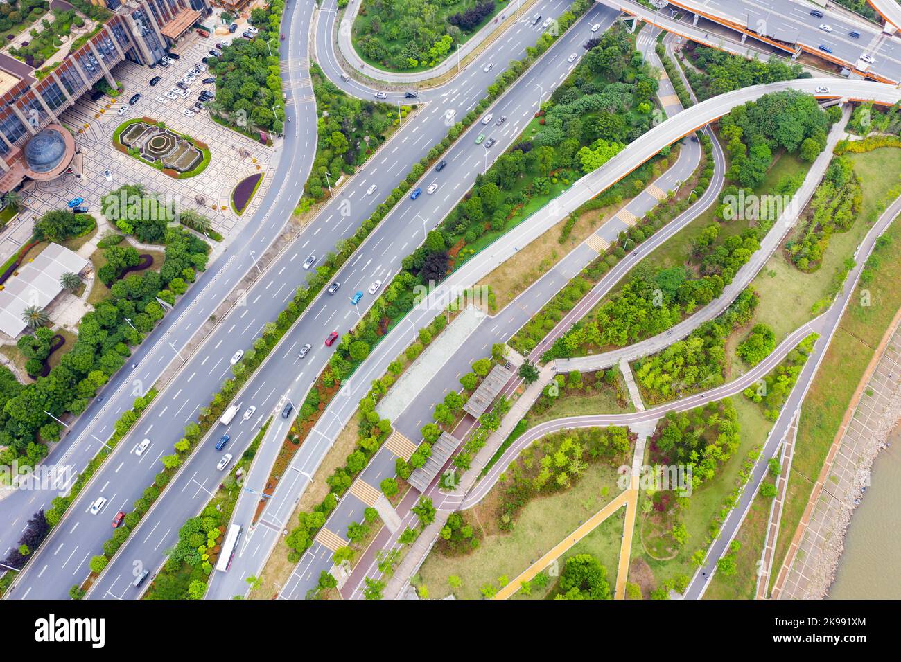 Aerial photography bird-eye view of City viaduct bridge road ...