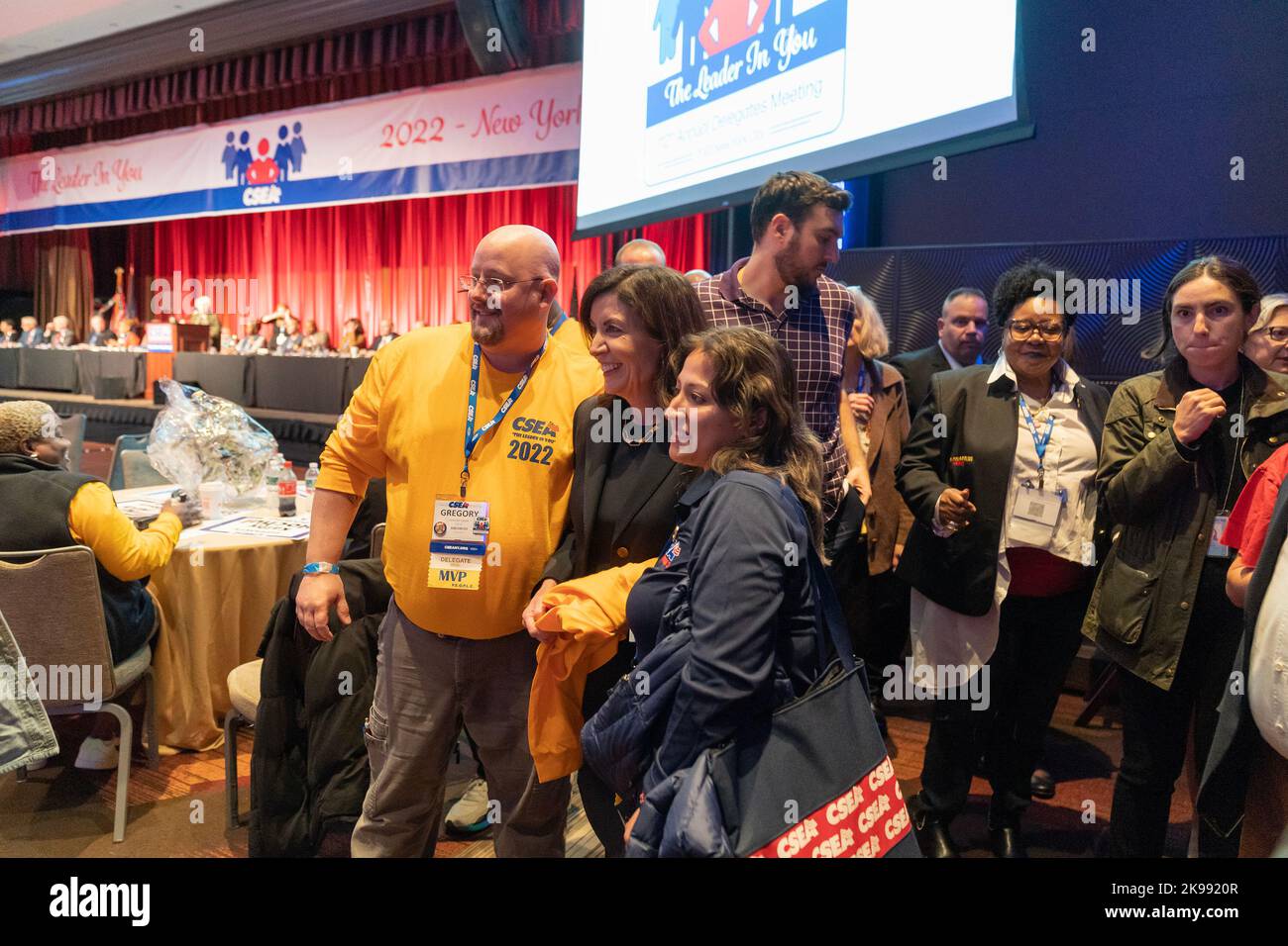 Governor Kathy Hochul greets union members after delivering remarks at ...