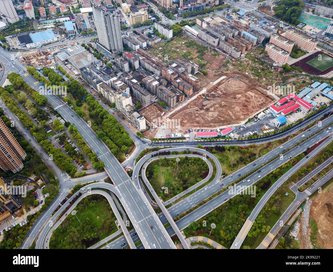 Transport junction traffic road with vehicle movement aerial view by ...