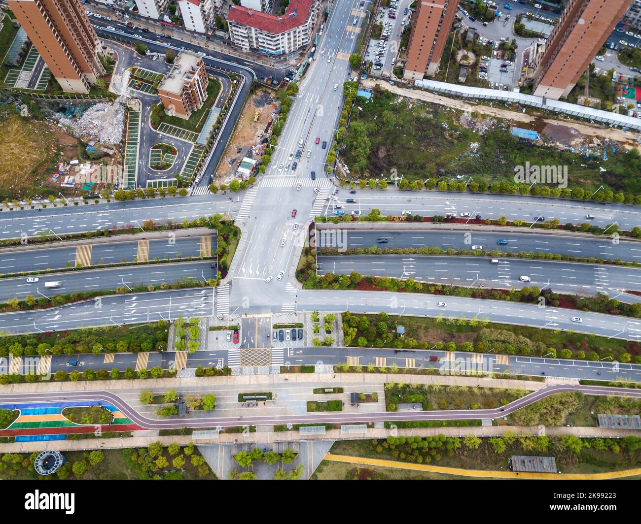 Aerial photography bird-eye view of City viaduct bridge road ...