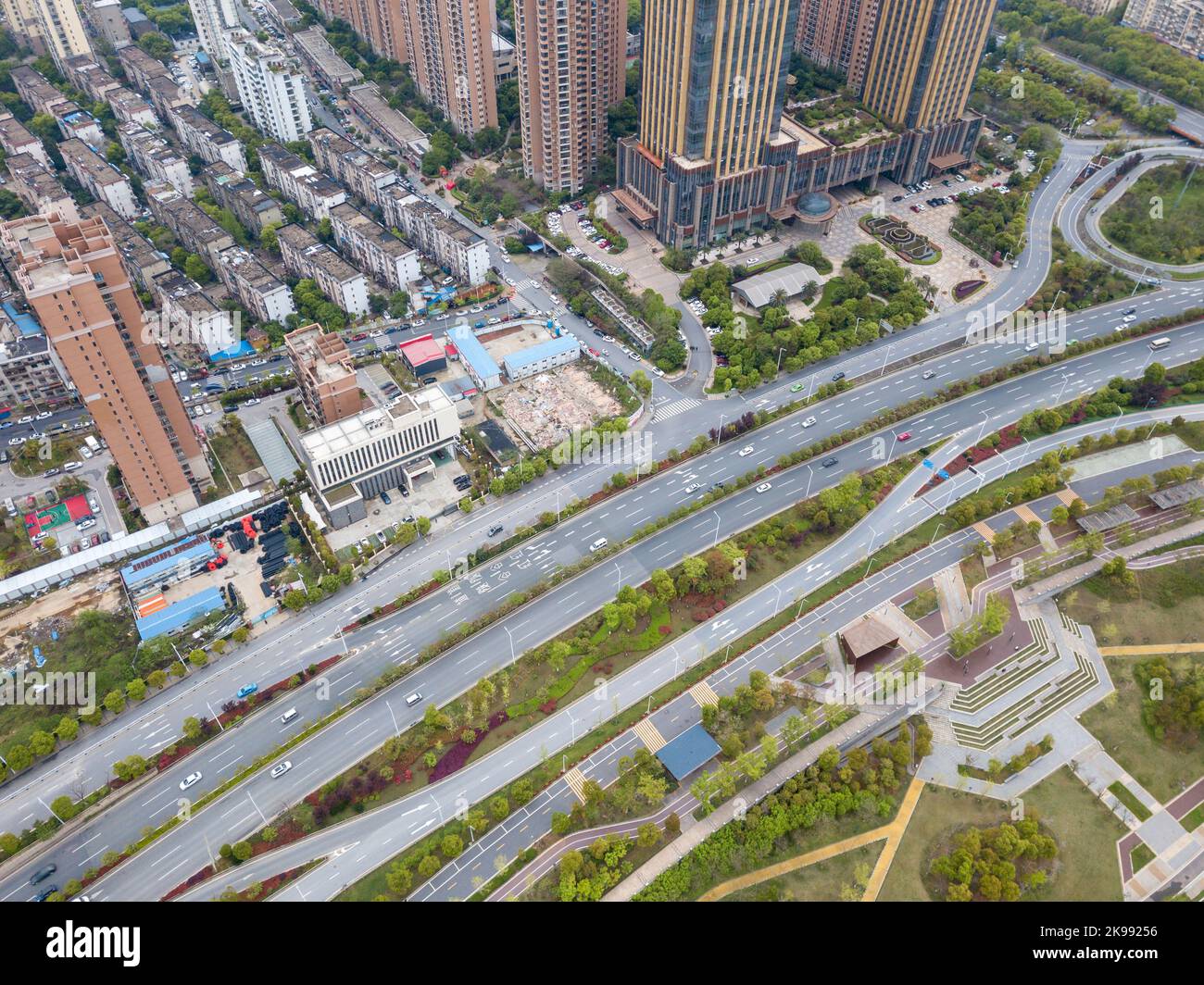 Aerial photography bird-eye view of City viaduct bridge road ...
