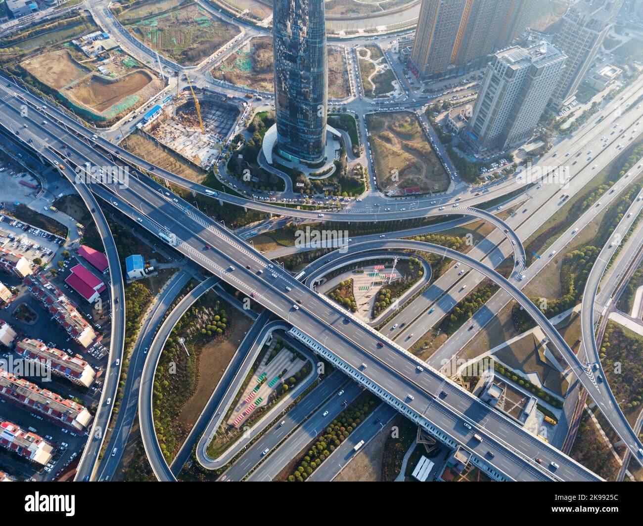 Transport junction traffic road with vehicle movement aerial view by ...
