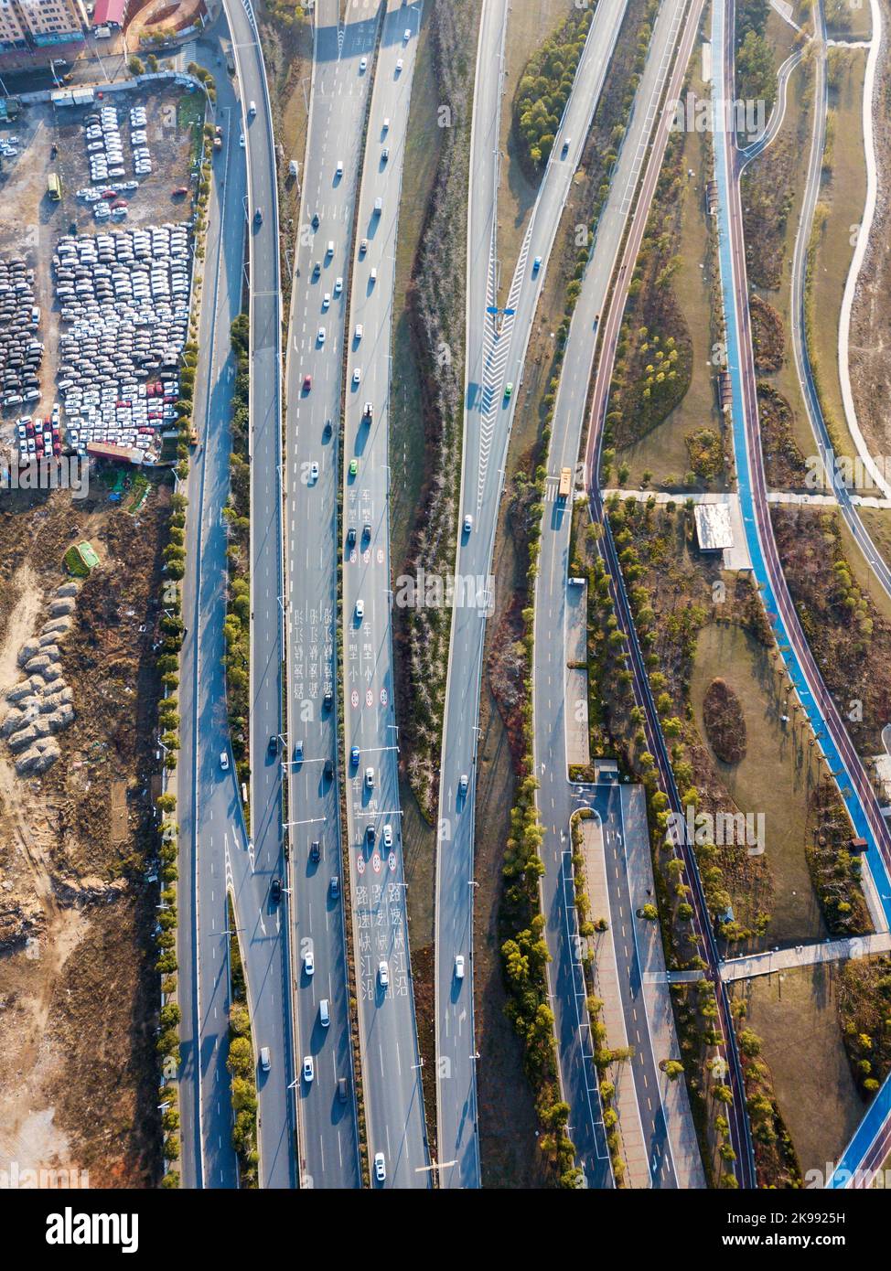Aerial photography bird-eye view of City viaduct bridge road ...