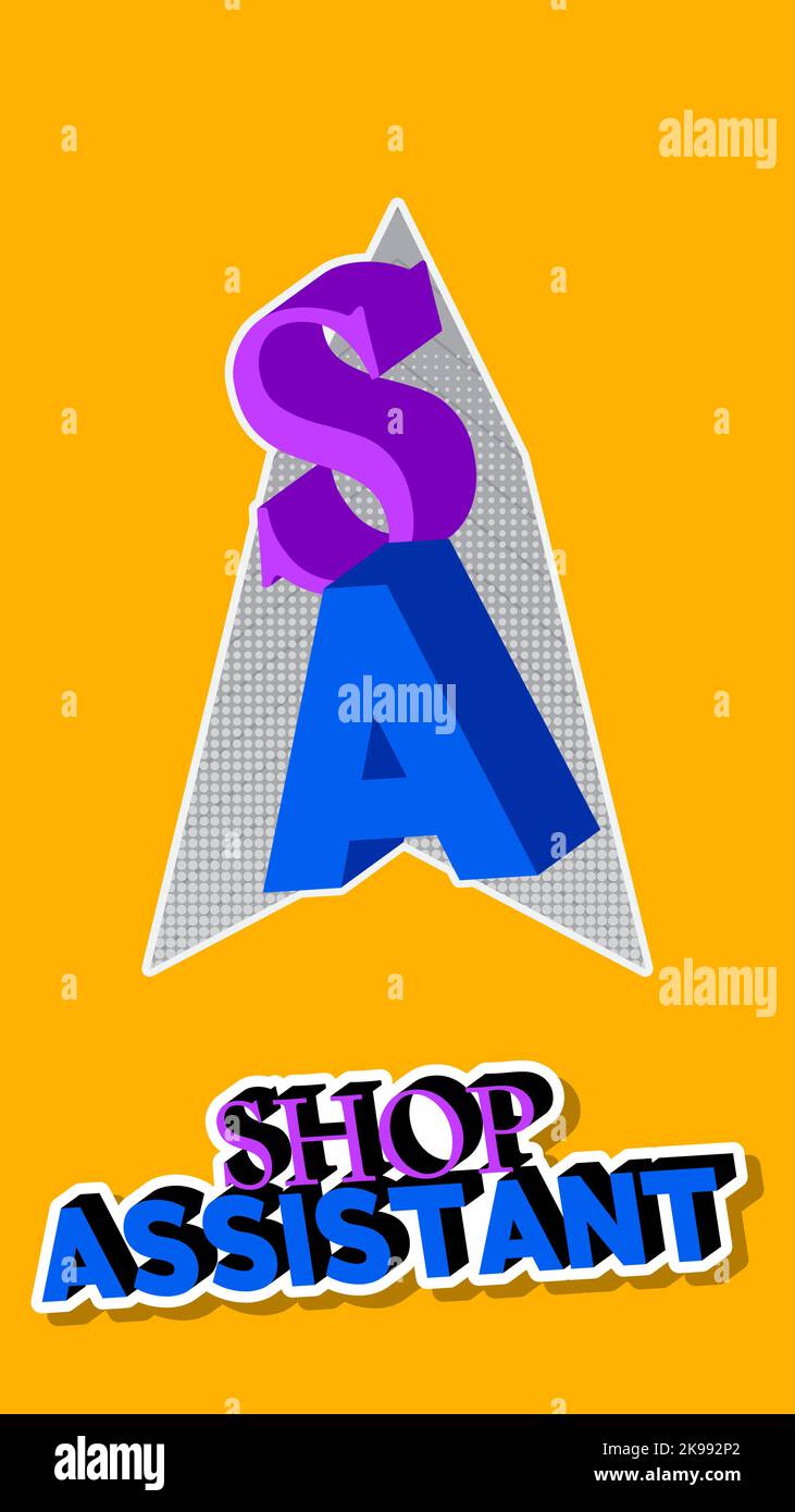 Superhero coat of arms showing Shop Assistant icon. Colorful comic book ...