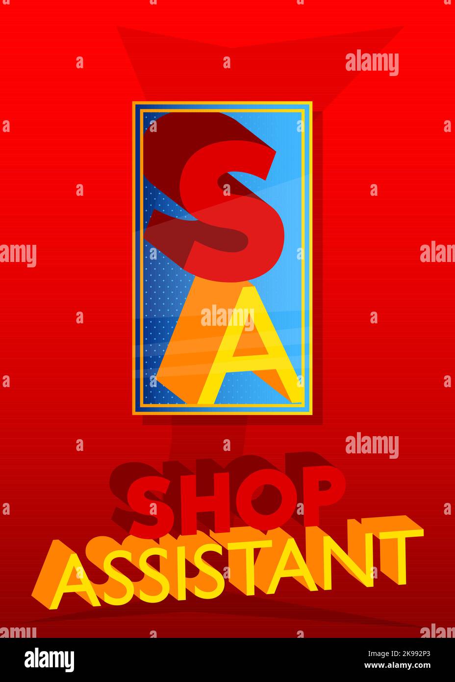 Superhero coat of arms showing Shop Assistant icon. Colorful comic book ...