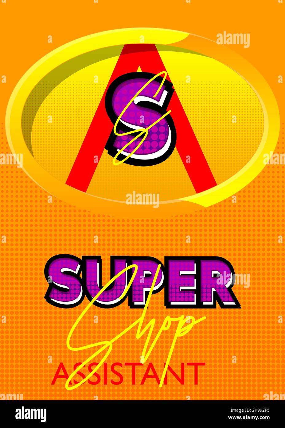 Superhero coat of arms showing Shop Assistant icon. Colorful comic book ...