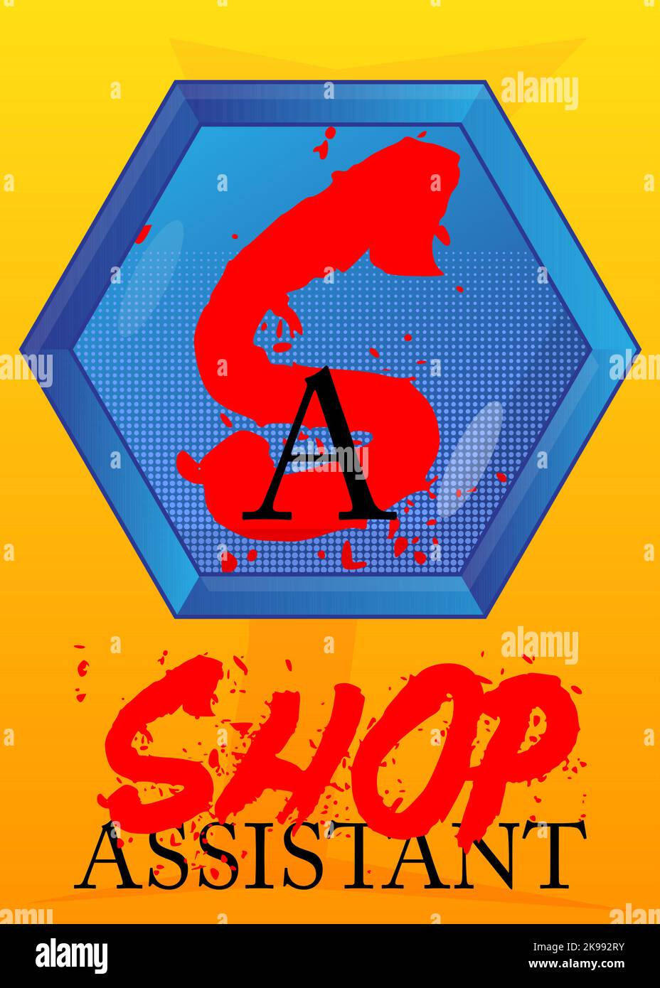 Superhero coat of arms showing Shop Assistant icon. Colorful comic book ...