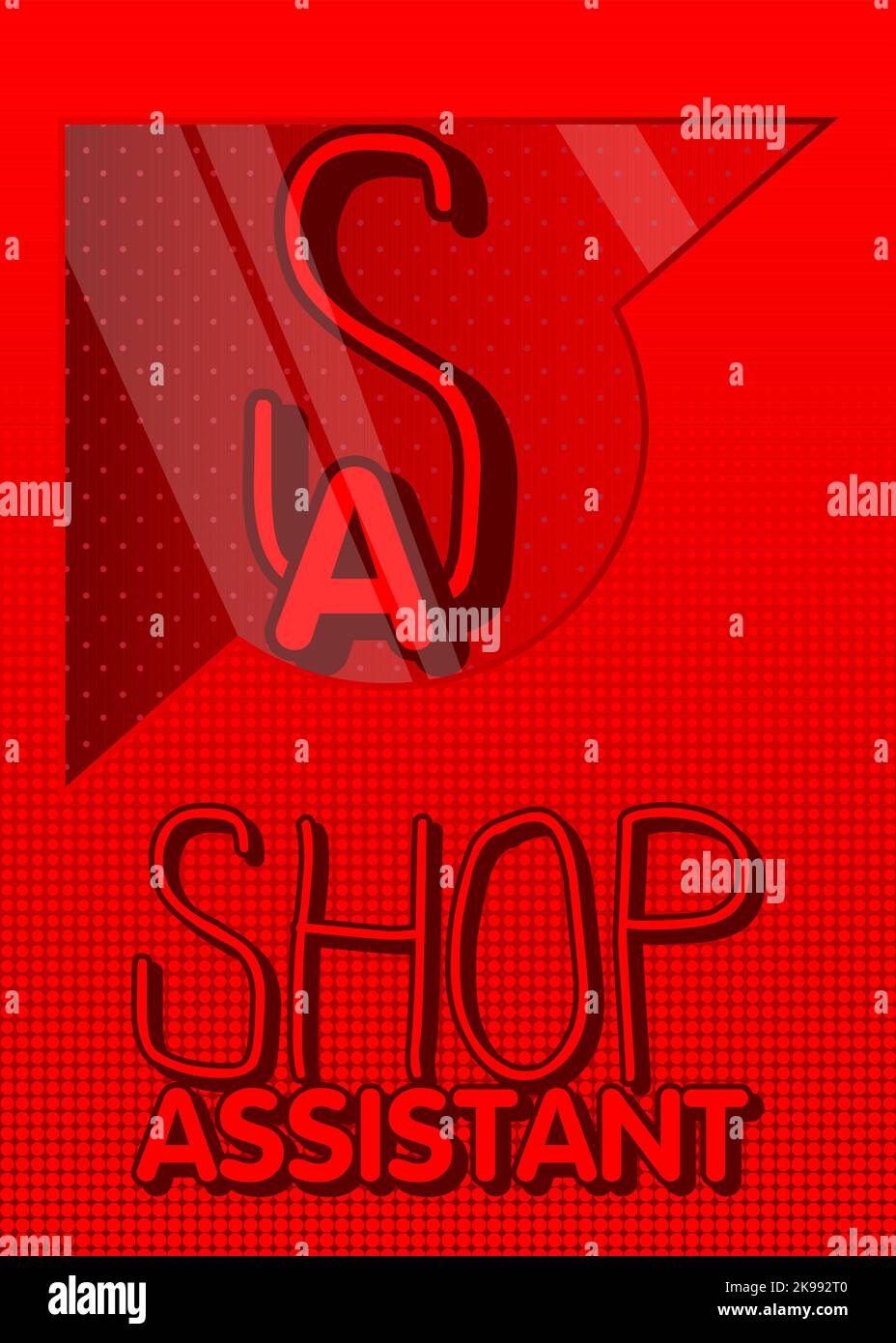 Superhero coat of arms showing Shop Assistant icon. Colorful comic book ...