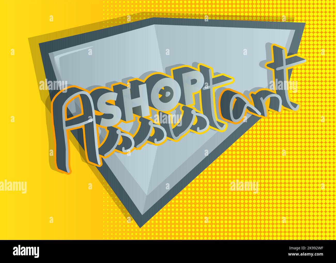 Superhero coat of arms showing Shop Assistant icon. Colorful comic book ...