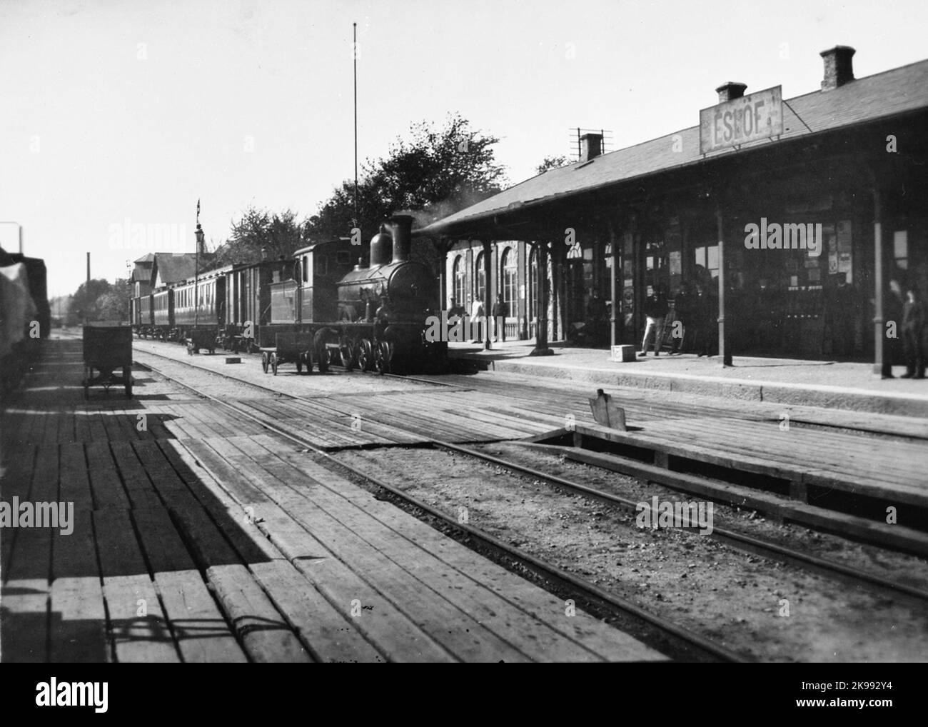 The State Railway Station Eslöv around 1905. The passenger train in the ...