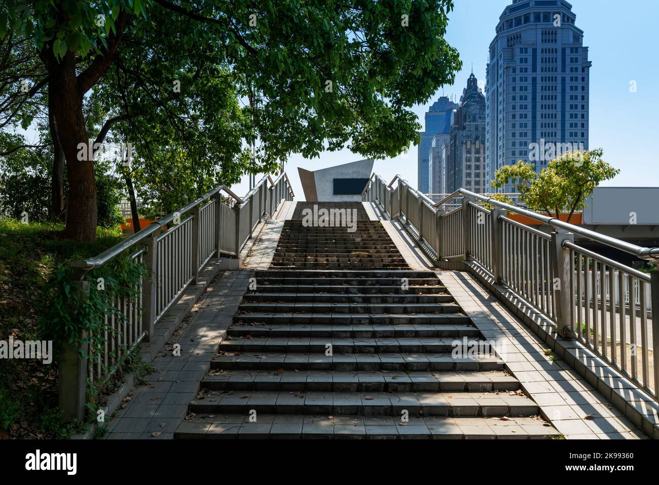 Outdoor Concrete Staircase With Stainless Steel Handrail Stock Photo ...