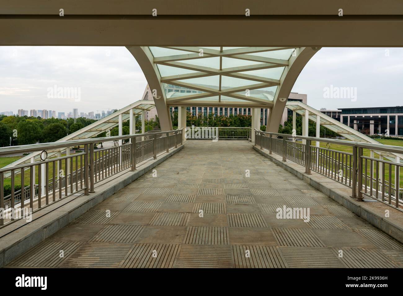 Inside of a modern overhead pedestrian bridge Stock Photo - Alamy