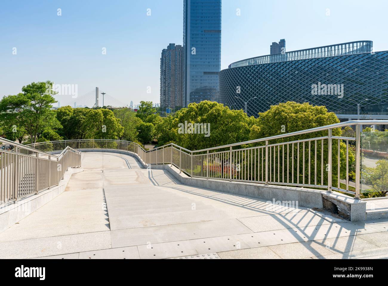 Outdoor Concrete Staircase With Stainless Steel Handrail Stock Photo ...