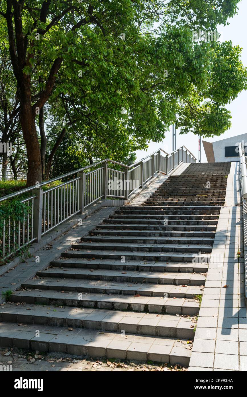 Outdoor Concrete Staircase With Stainless Steel Handrail Stock Photo ...