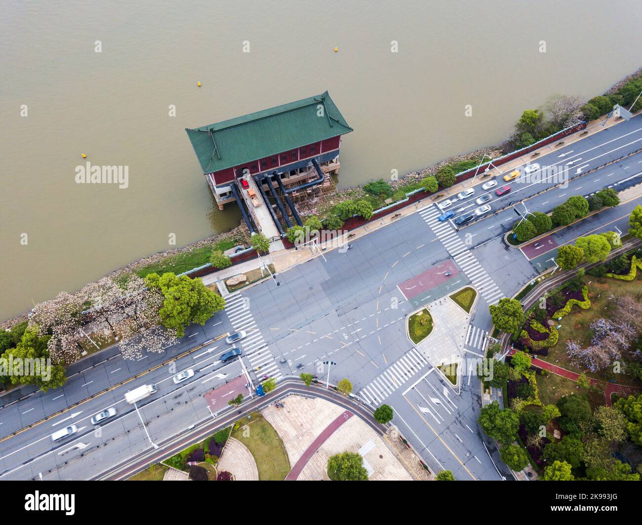 Aerial view of road by the lake Stock Photo - Alamy
