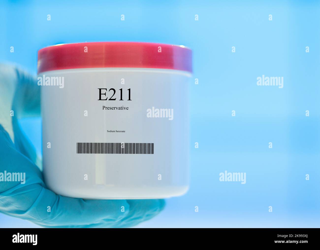 Packaging with nutritional supplements E211 preservative Stock Photo ...
