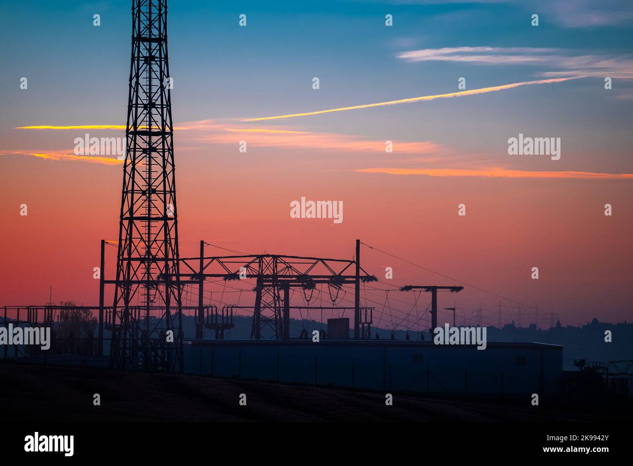 relay Cell tower in the early morning against the background of an ...