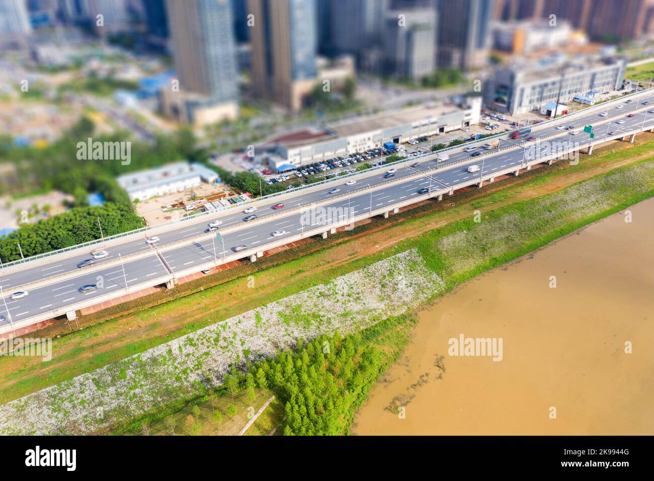Aerial view of road by the lake Stock Photo - Alamy