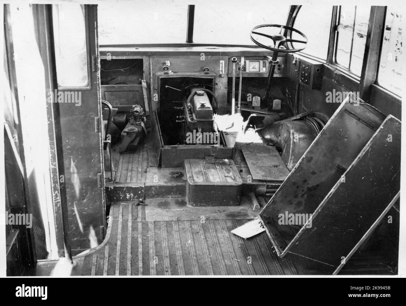 The inside of a bus scrapped Stock Photo - Alamy