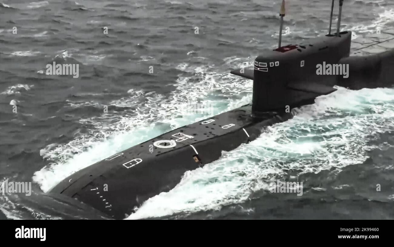 The Tula Russian nuclear-powered submarine is pictured in the Barents ...