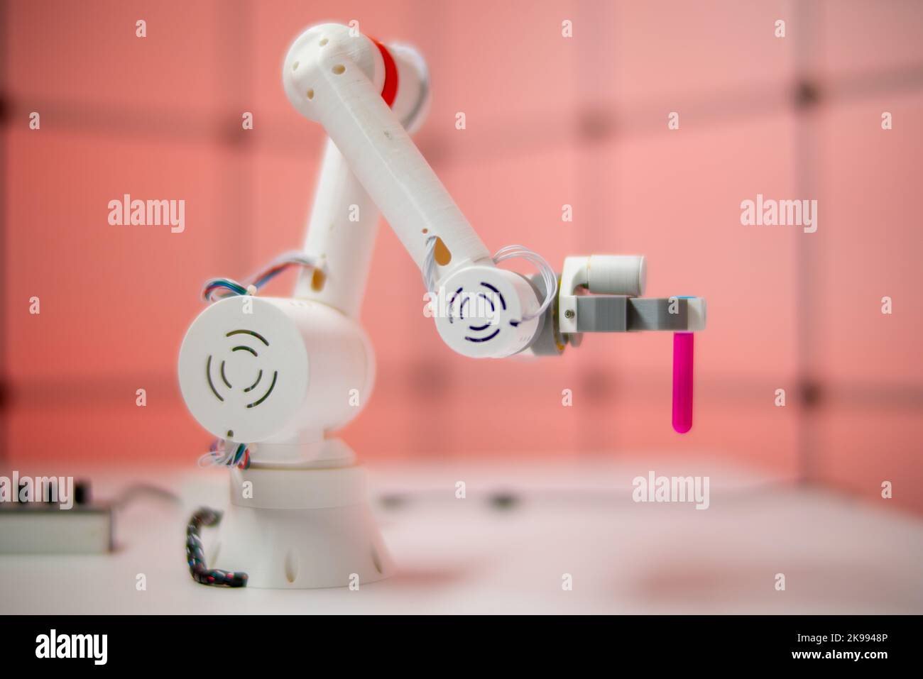 Robot take a test tube with a liquid. Laboratory of poisonous and ...