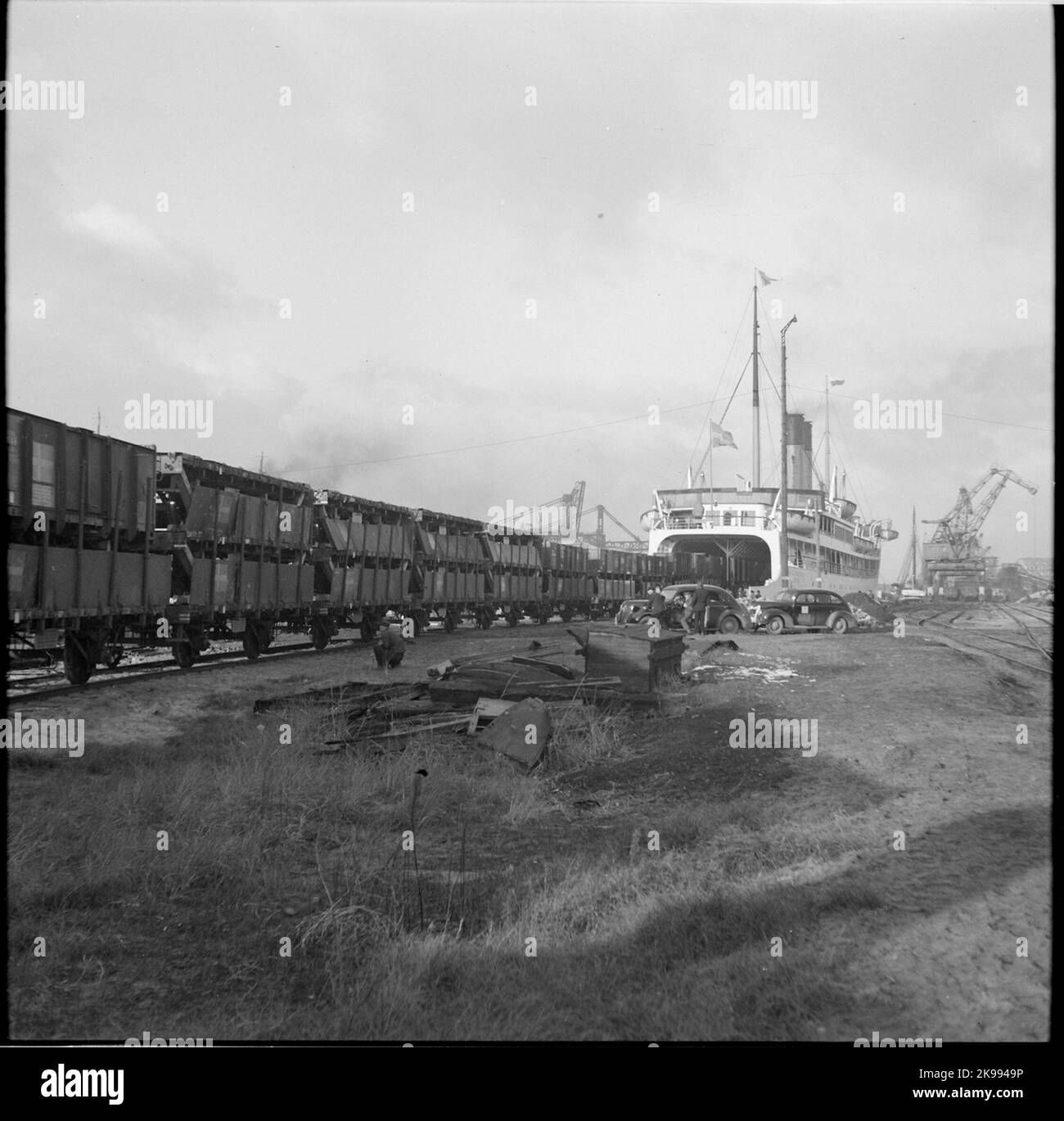Loading/loading of freight wagons on train ferry in Värtahamnen Stock ...