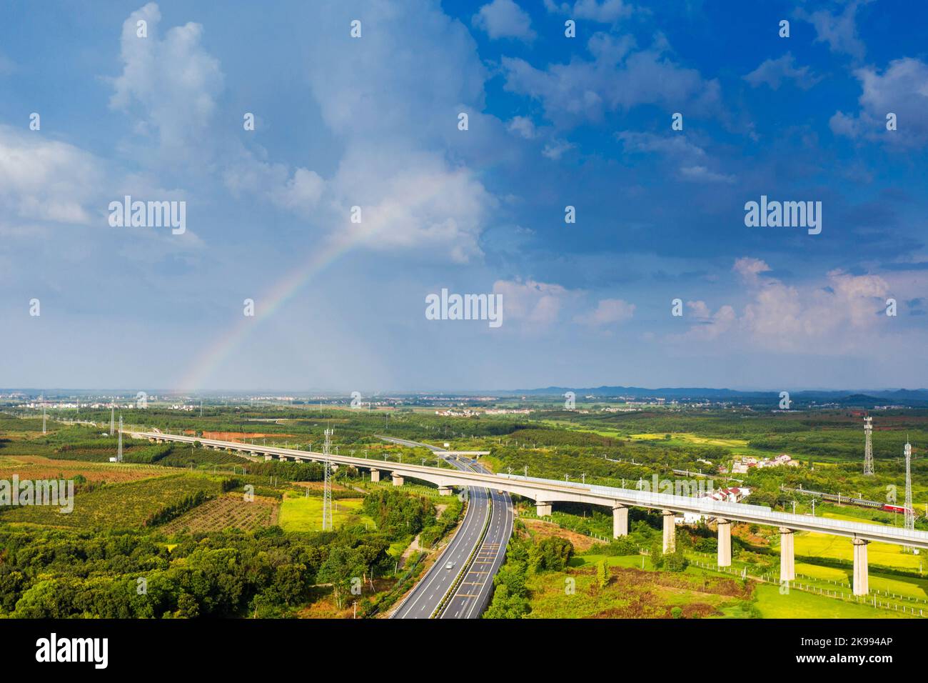Aerial photography bird-eye view of City viaduct bridge road ...