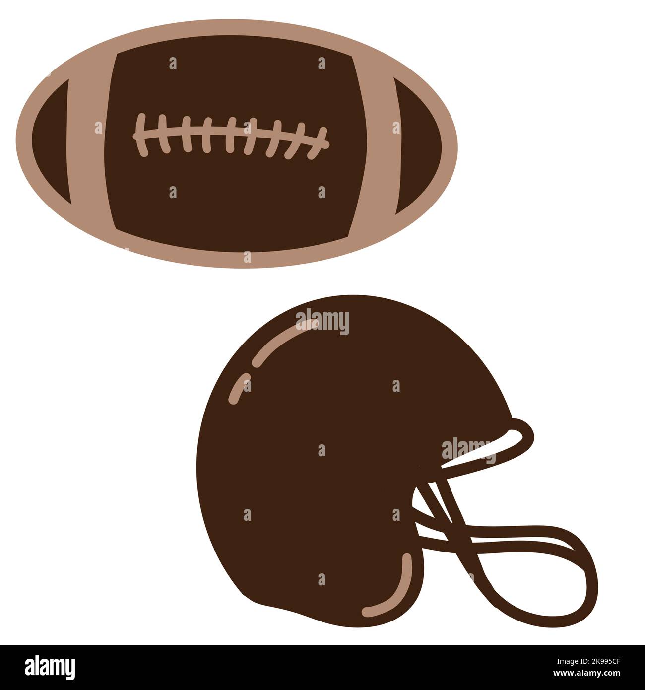 Hand drawn illustration of American football equipment ball helmet ...