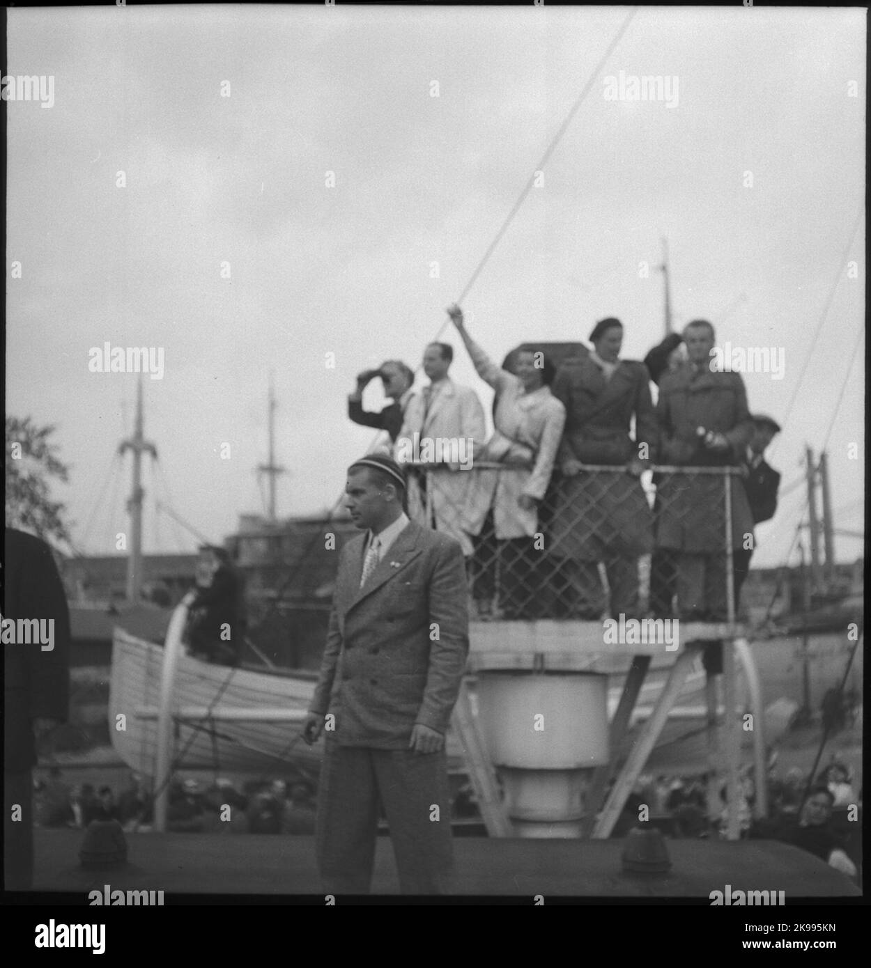 Danish refugees on their way home, aboard the train ferry Malmö. Here ...