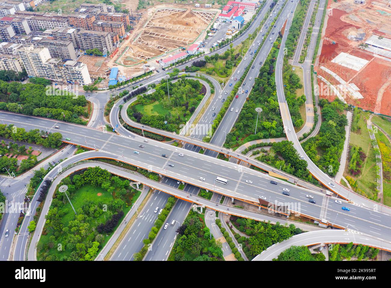 Transport junction traffic road with vehicle movement aerial view by ...