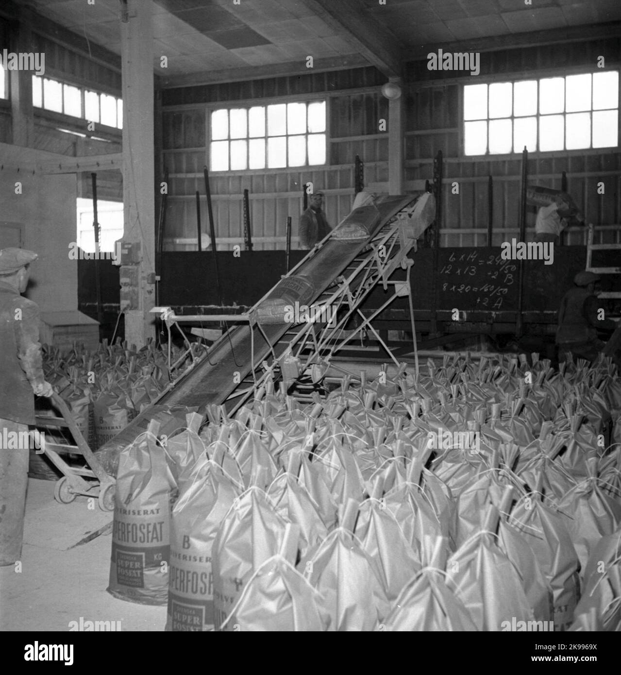 The State Railways, SJ OE 84989. Freight wagons are loaded at phosphate ...