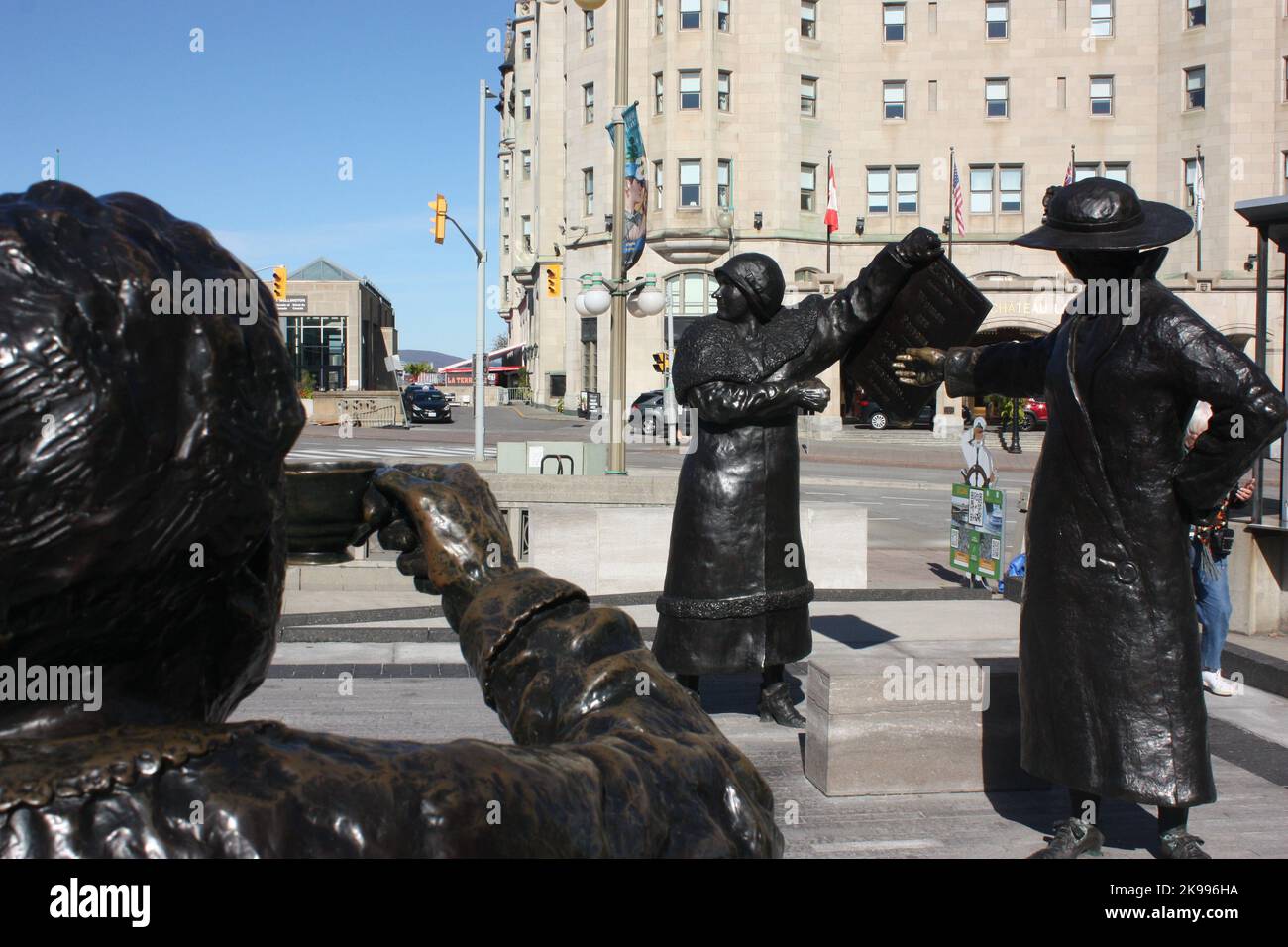 Statue dedicated to the Famous Five women outside the Fairmont Chateau ...