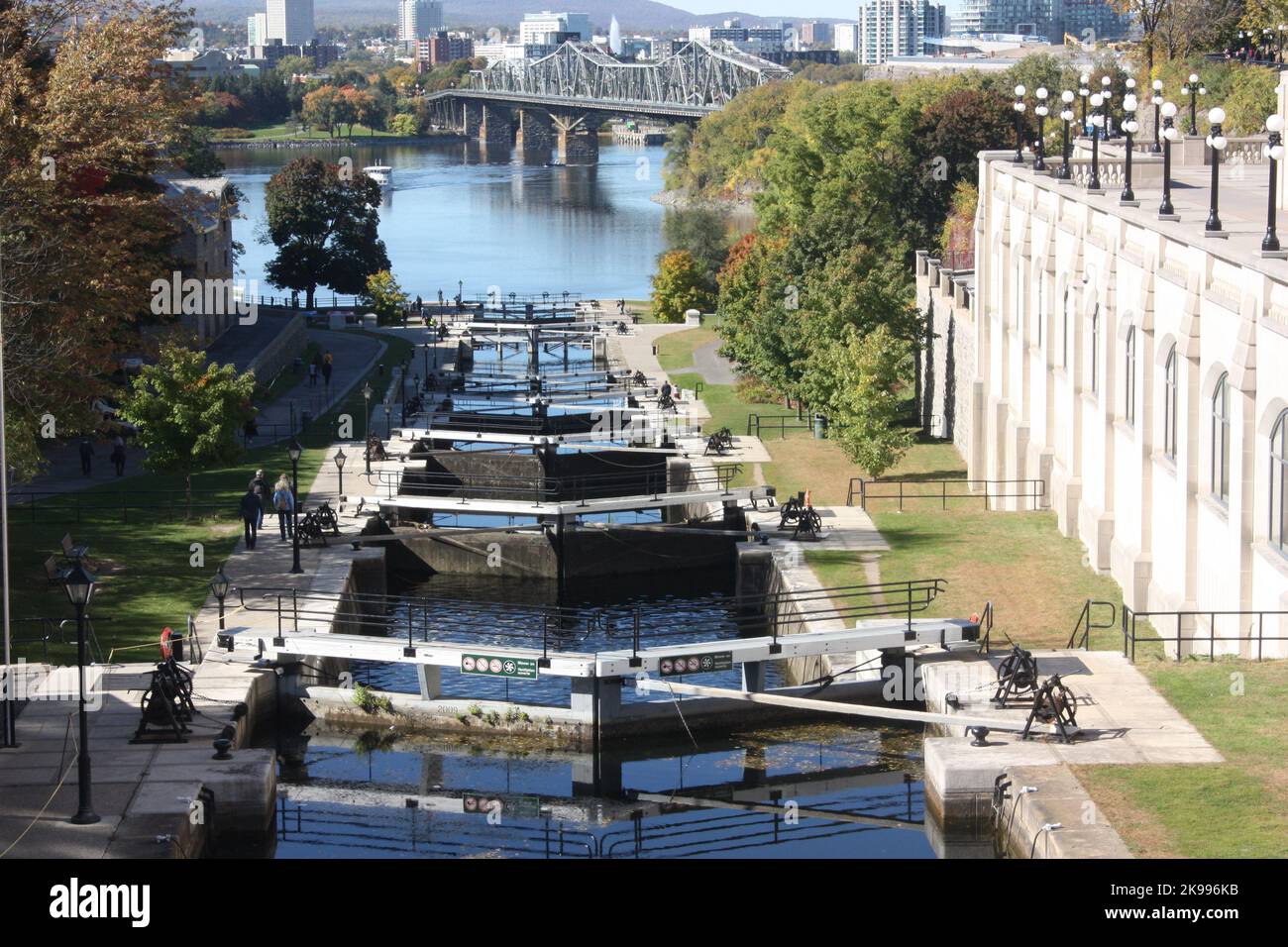 The Ottawa Locks, a UNESCO World Heritage Site, on the Rideau Canal in ...