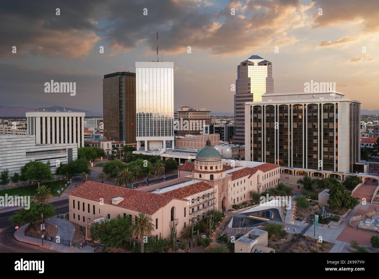 Beautiful colorful sunset over downtown Tucson, Arizona. Old Pima ...