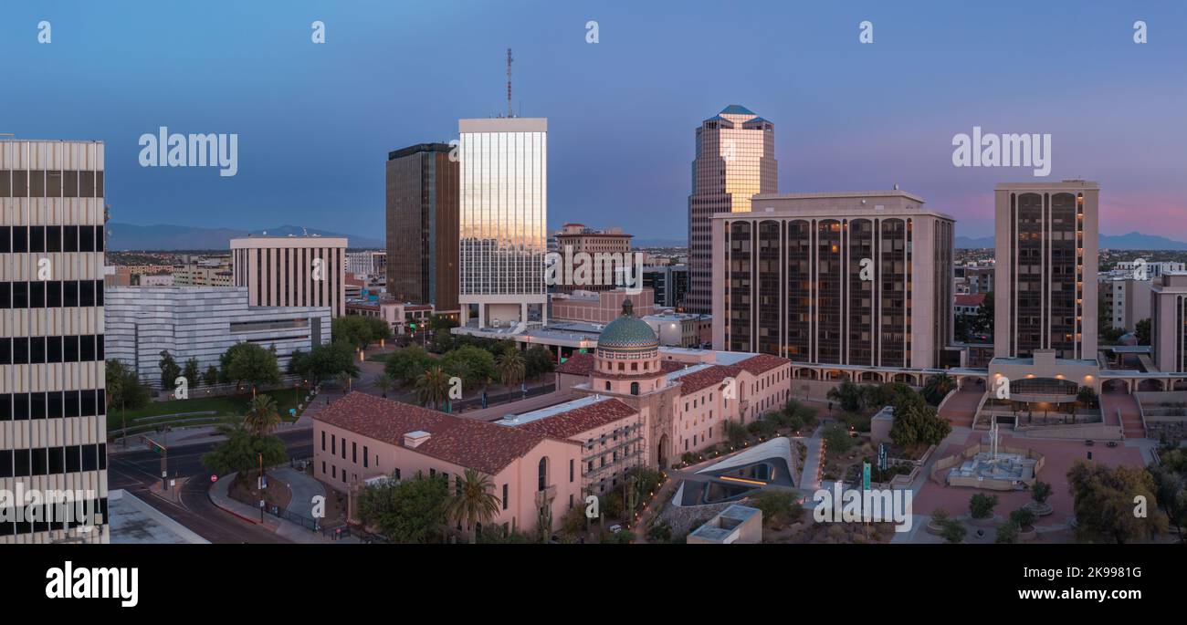 Aerial panorama of Tucson Arizona cityscape and Old Pima County ...