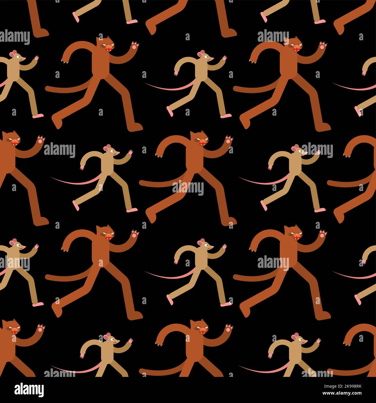 Cat runing to mouse pattern seamless. Cat is chasing rats background ...