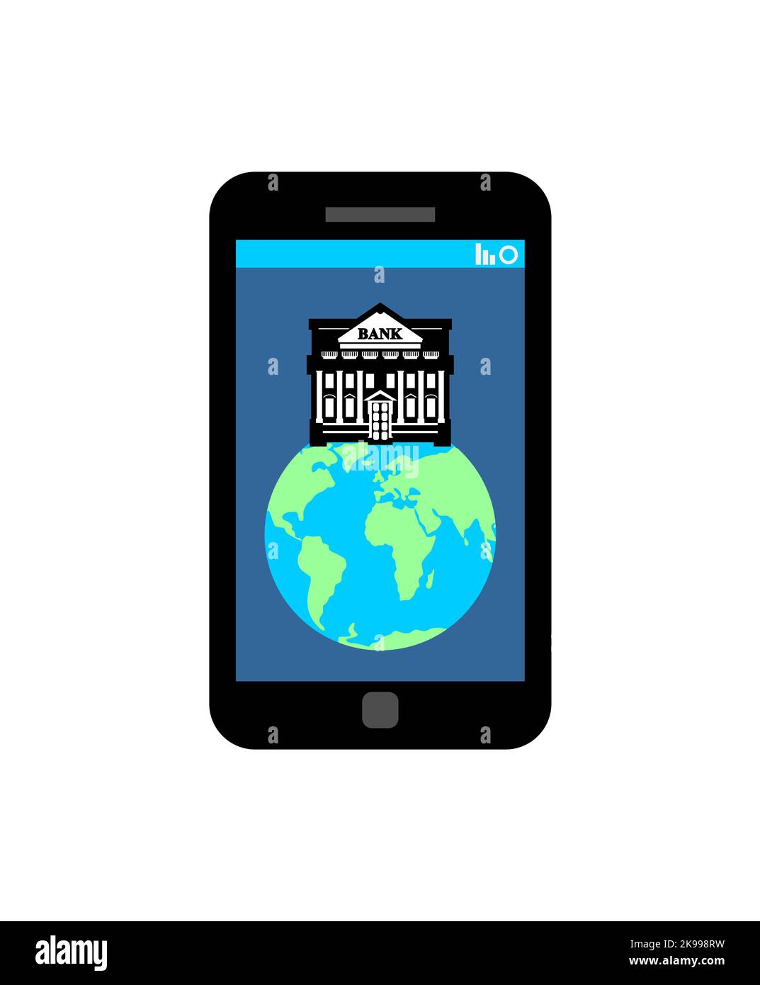 Internet World Bank online. Bank building and planet earth. Gadget and ...