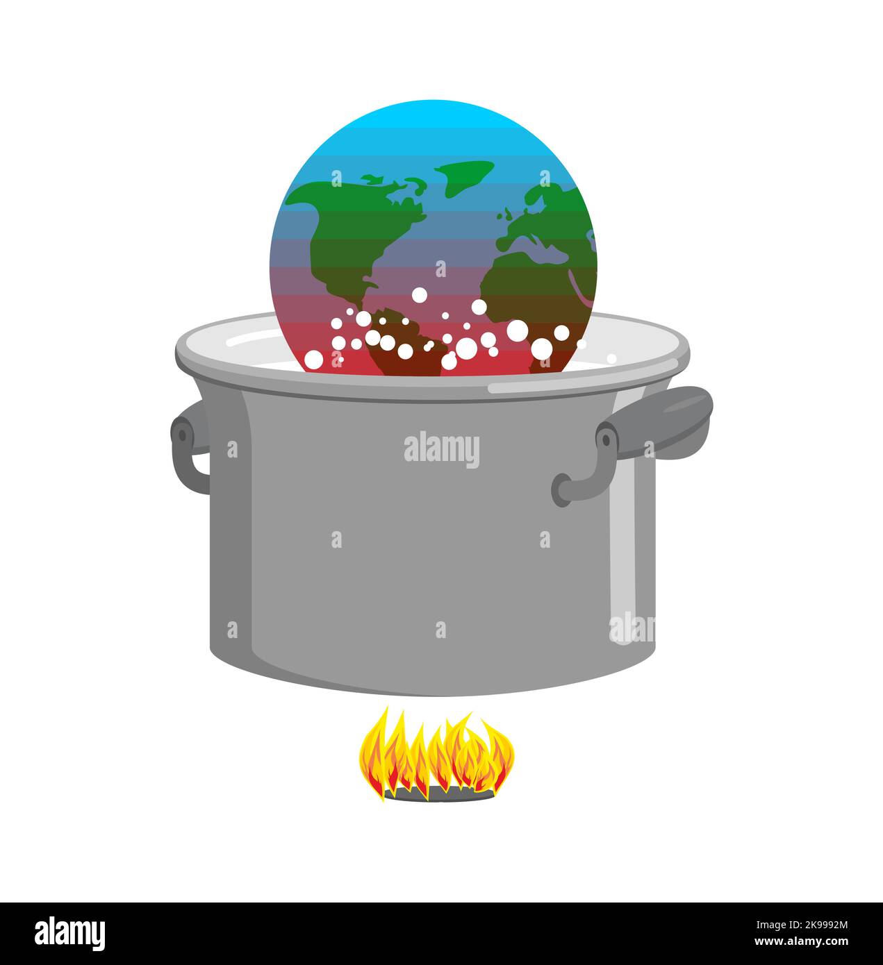 Earth is boiled in pot. Planet Earth boiled. Vector illustration Stock ...